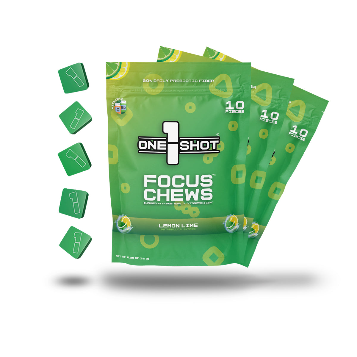 Lemon Lime Focus Chews (3 Pouch Bundle) – 1 Shot Energy